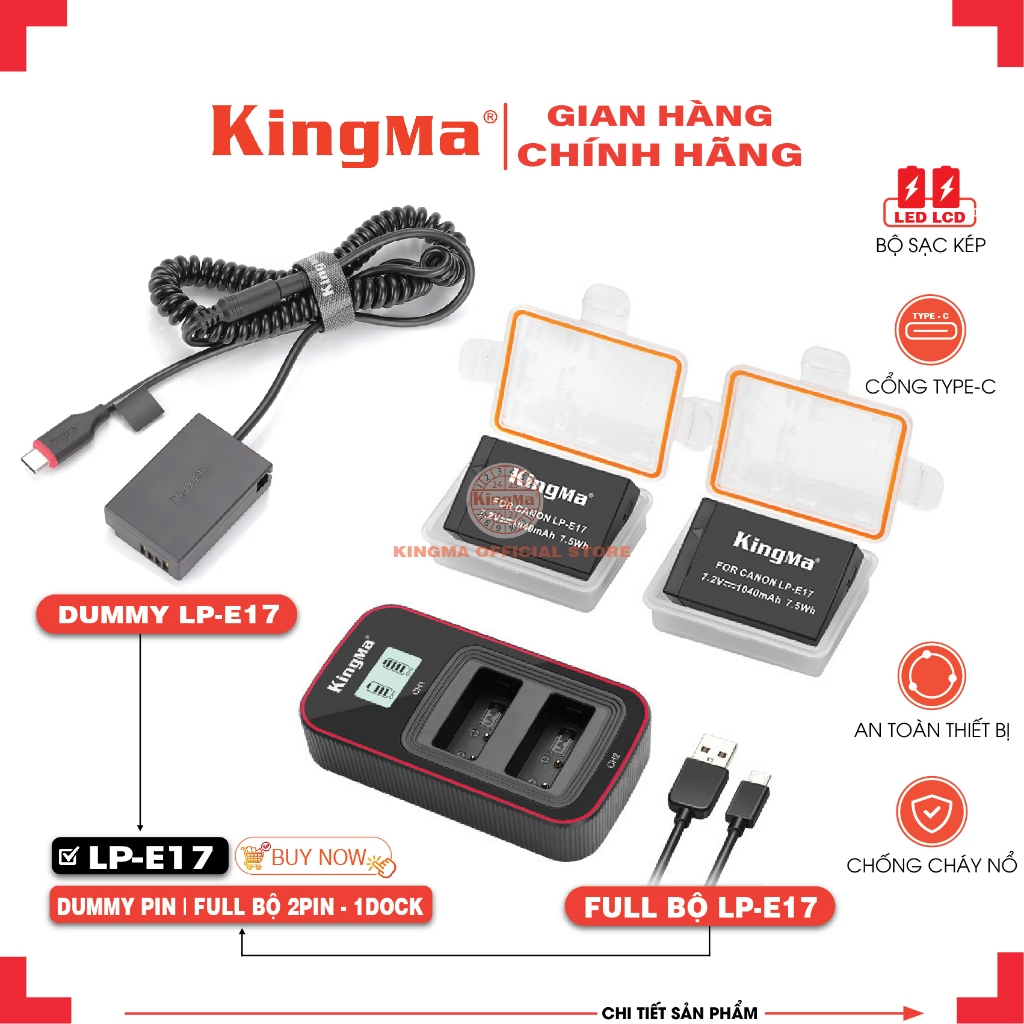 FULL BỘ PIN LI-ION VÀ DUMMY PIN LP-E17 KINGMA. FOR CANON DUNG LƯỢNG ...