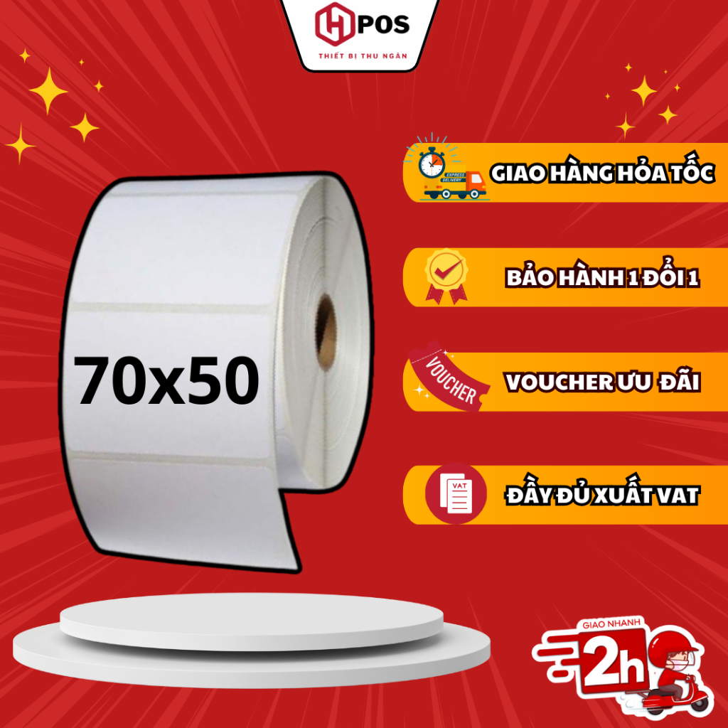 Giấy in tem nhiệt, decal bóc dán 70x50 MM ( 30 mét ) | Shopee Việt Nam