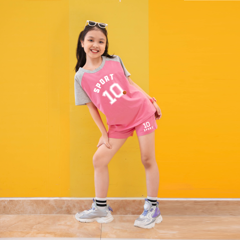 Đồ bộ bé gái phối màu in số 10 - Bộ cộc tay cho bé cân nặng từ 15-42kg - Loza FB59 | Shopee Việt Nam