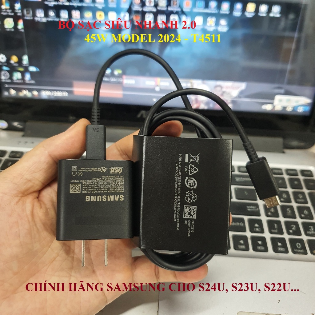 Bộ Sạc Siêu Nhanh 2.0 45W Model 2024 - T4511 Chính Hãng Samsung, Mới Nhất Cho S24U, S23U, S22U ...