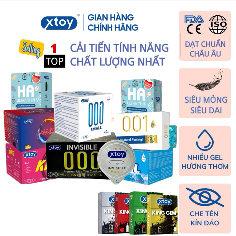 Bao cao su XTOY siêu mỏng, kéo dài thời gian, nhiều gel bôi trơn - Hộp ...
