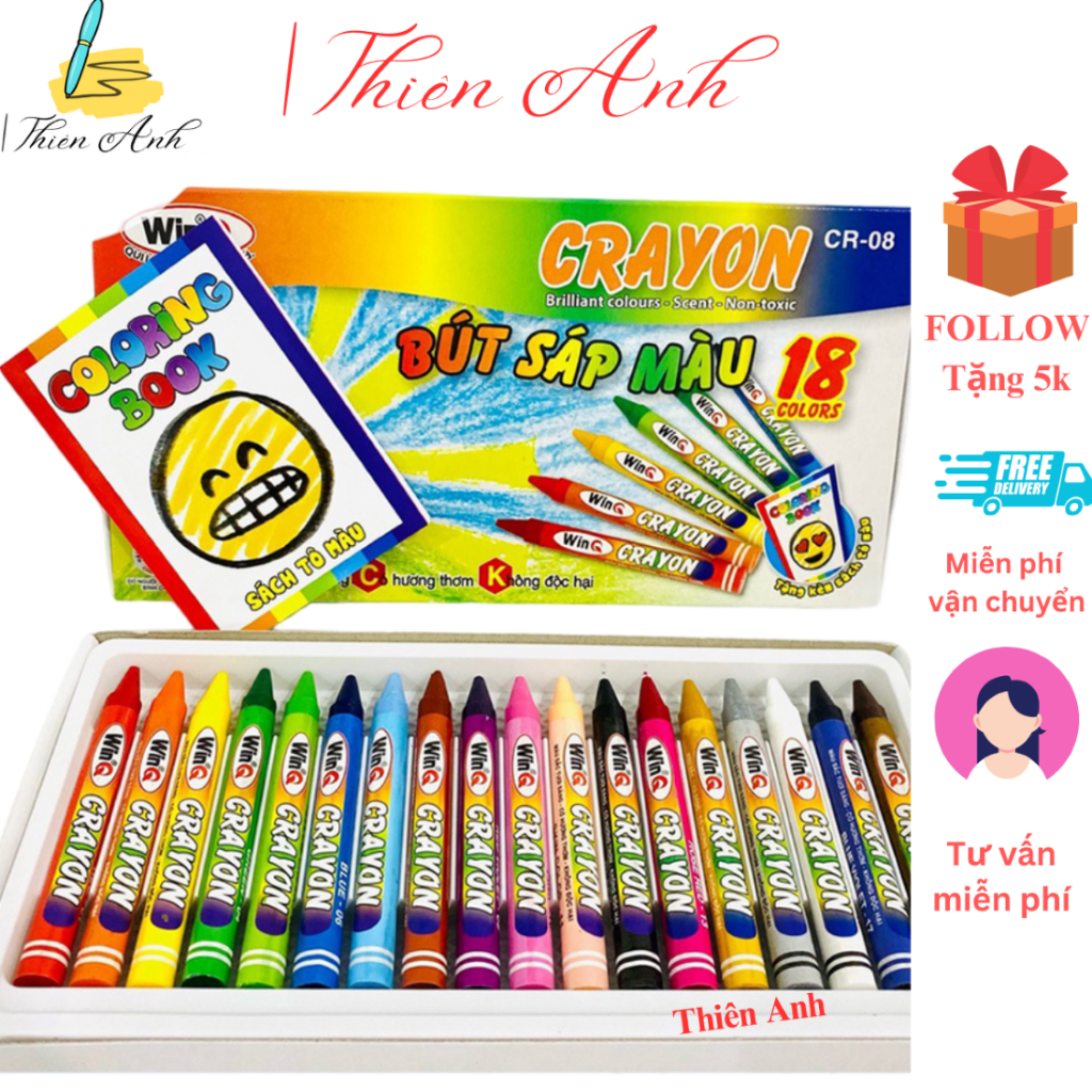 Hộp bút sáp thơm tô màu WinQ Crayon CR-07 (12 màu), CR-08 (18 màu), bút sáp tô, vẽ 12 màu, 18 ...