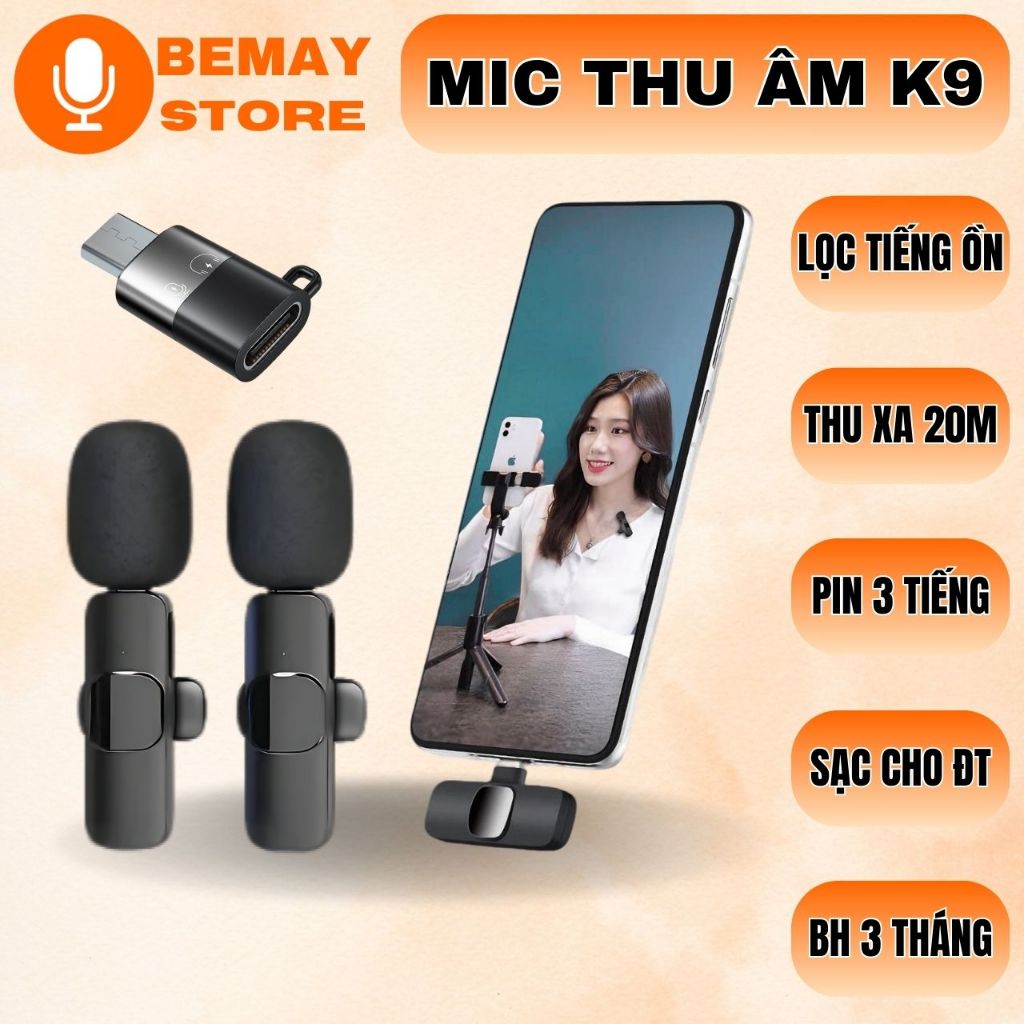 Mic thu âm K9, micro thu âm livestream không dây cho điện thoại giúp ...