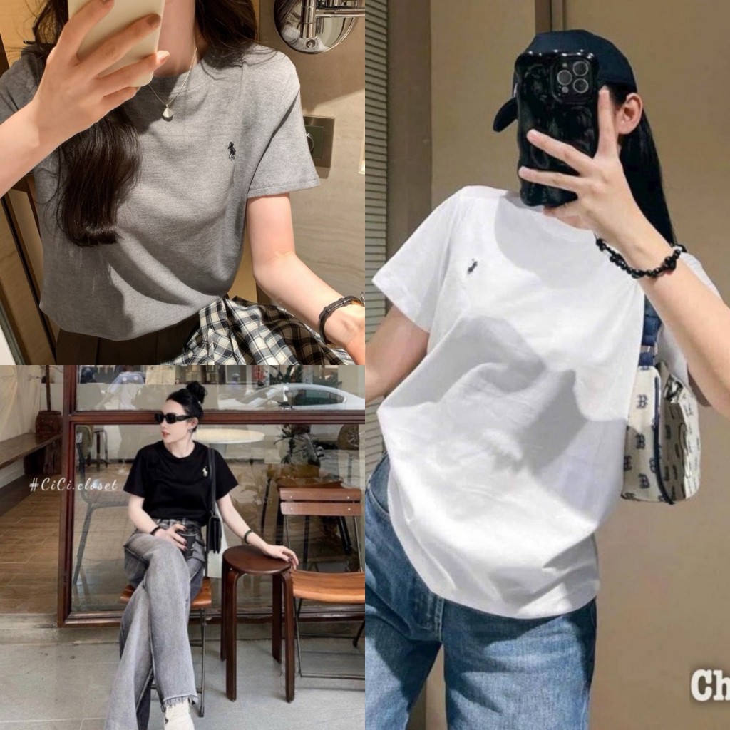 Áo Phông Nữ Cotton Tàu Loại 1 Dầy Dặn Mềm Mại Mát Co Giãn Thêu Ngựa Cổ ...