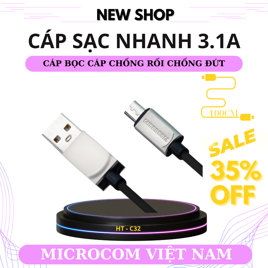 Cáp sạc nhanh MICROCOM VIỆT NAM bán combo Dài 1.5m-2m giá rẻ | Shopee Việt Nam