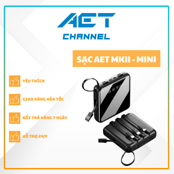Sạc dự phòng AET MKII mini - Nhỏ gọn có thể đem lên máy bay - Dung lượng 20000mAh - Tích hợp dây ...