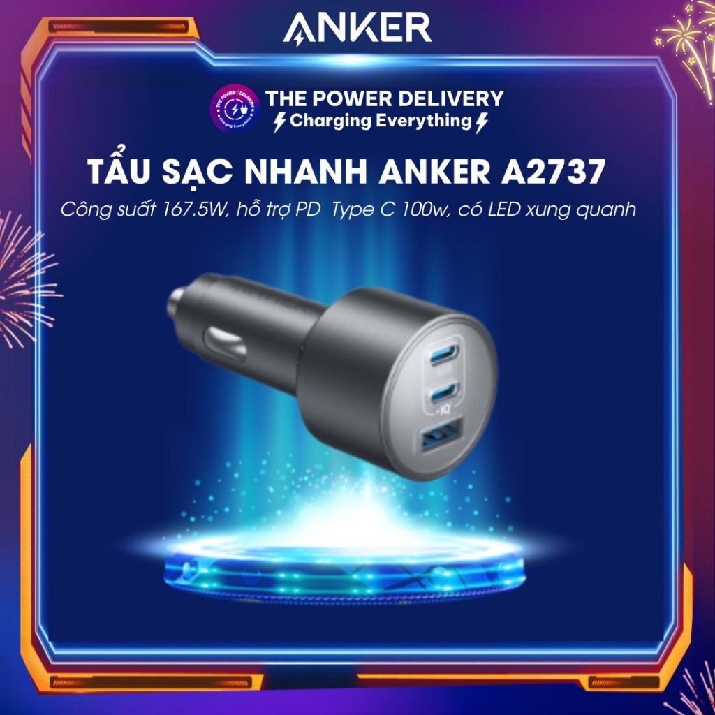Tẩu sạc nhanh Anker A2737 công suất 167.5W, hỗ trợ PD cổng Type C 100w ...