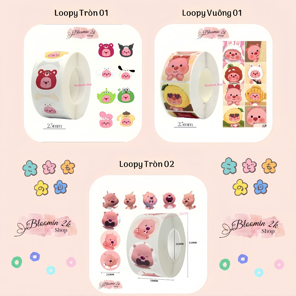 [SẴN HÀNG] Cuộn 500 Sticker Nhãn Dán Loopy Họa Tiết Hoạt Hình Ngộ ...