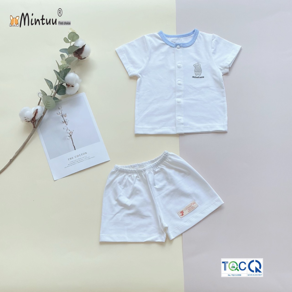 Bộ quần áo sơ sinh tay ngắn cài giữa, vải cotton 4 chiều bé sơ sinh 0 ...