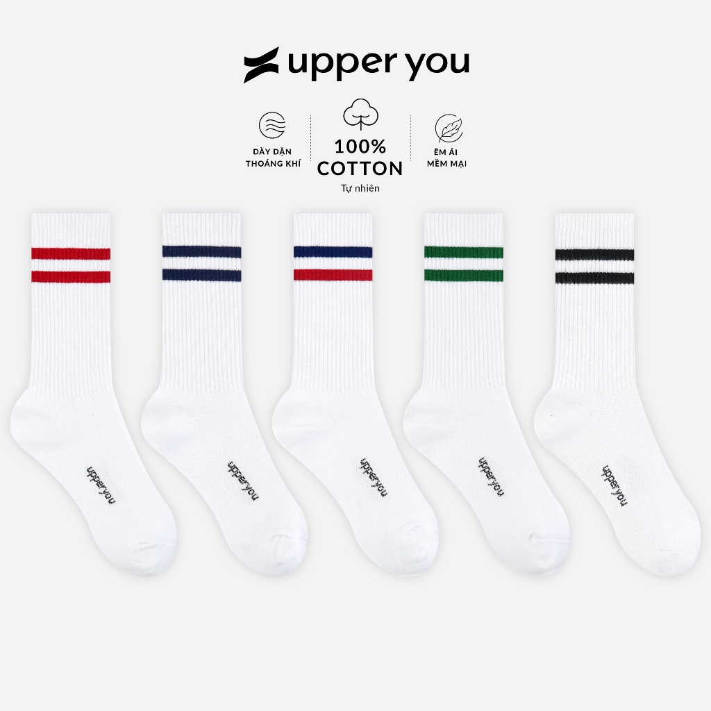 [Combo 3 Đôi] Tất Vớ Nam Nữ Sọc Phối Màu Cổ Cao UPPER YOU Cotton Tự ...
