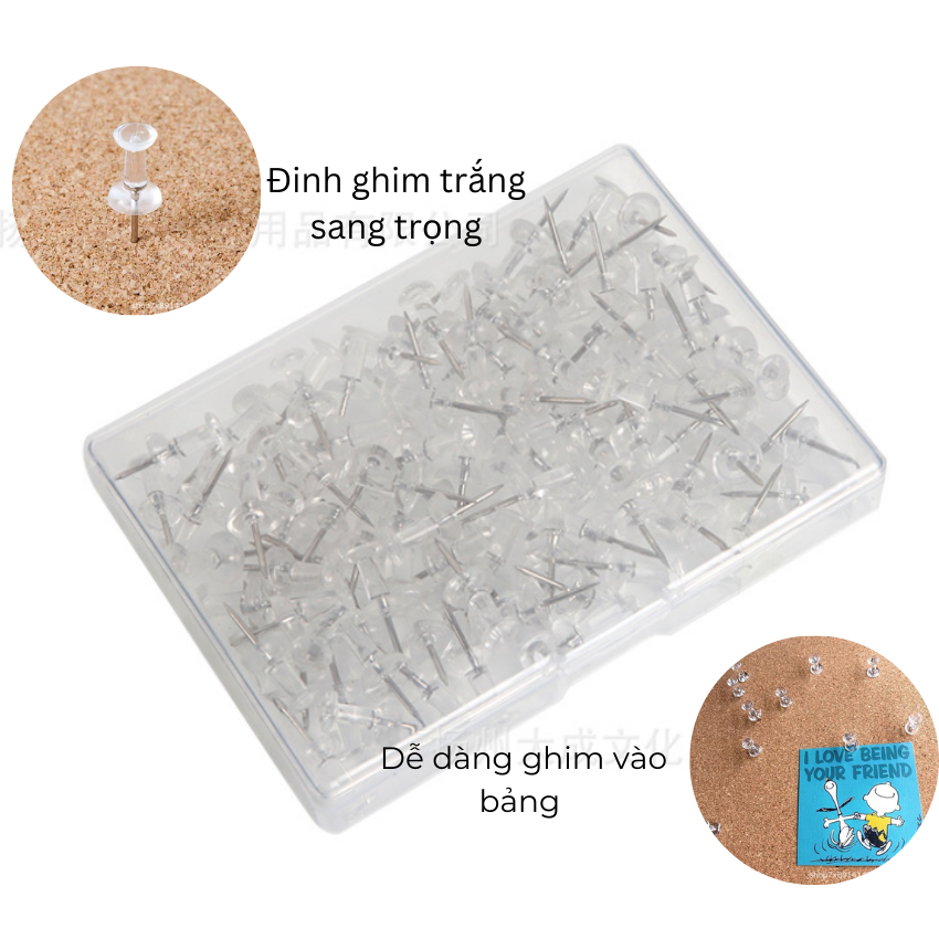 Hộp 100 đinh ghim bảng gỗ bần bảng ghim nỉ, ghim tài liệu sticker trang ...