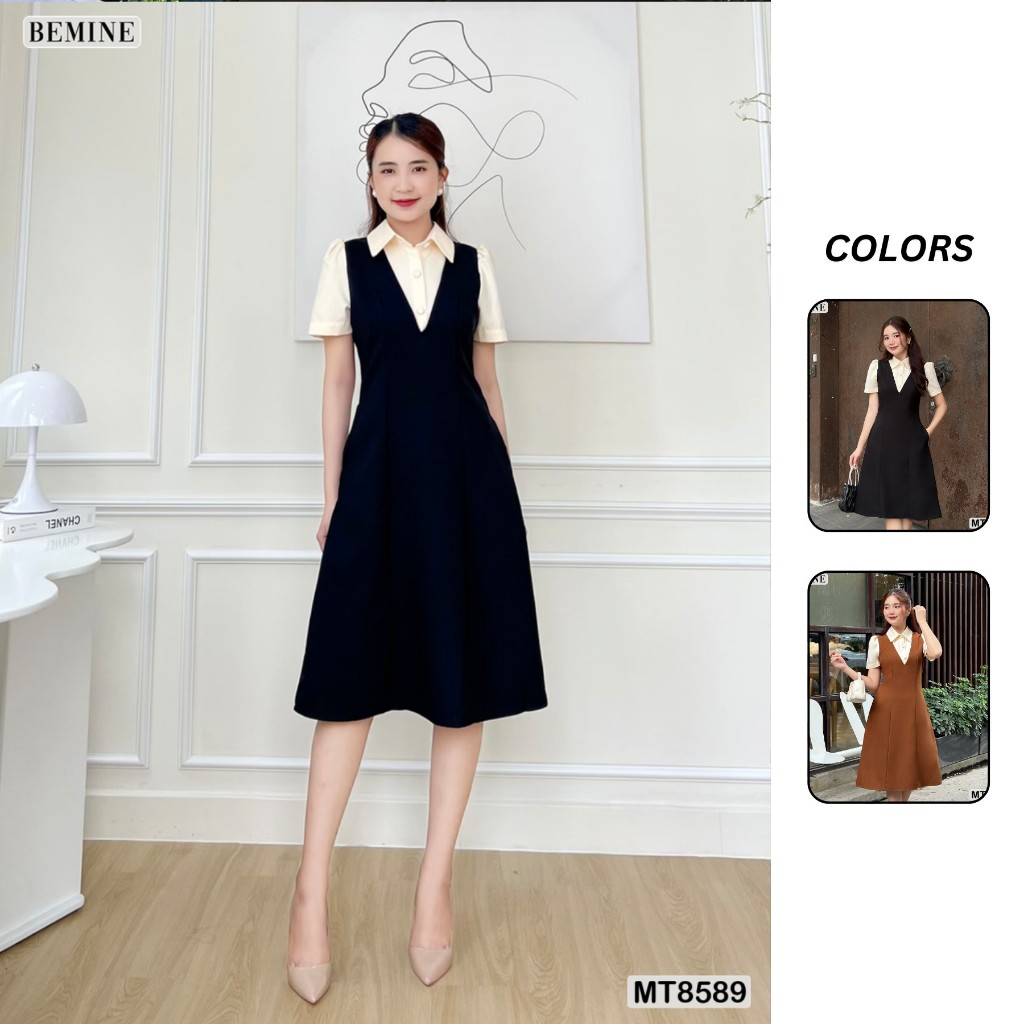Đầm thiết kế công sở phối tay ngắn BEMINE MT8589 | Shopee Việt Nam