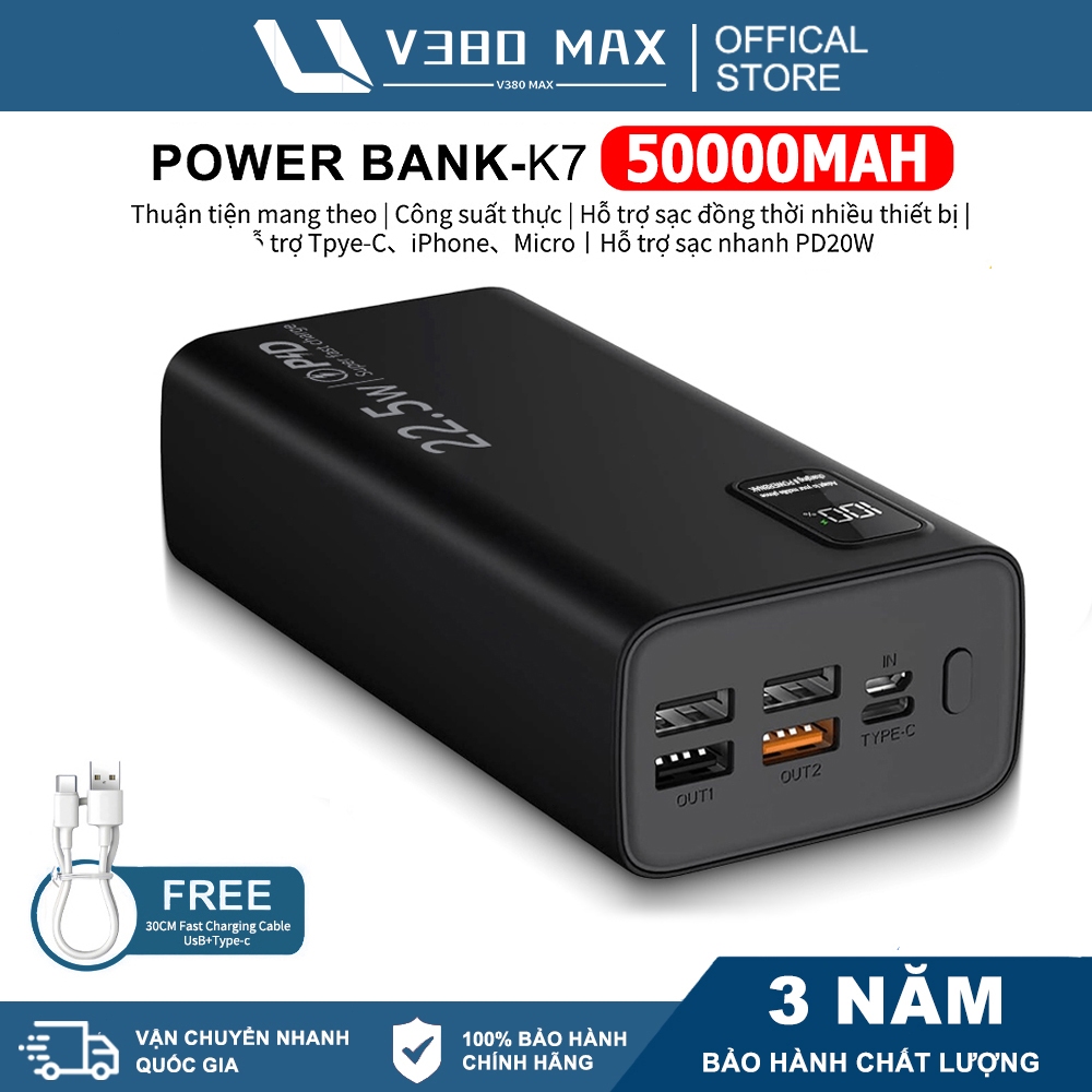 v380 max sạc dự phòng power bank pd22.5w 10000mah 30000mah 50000mah pin dự phòng màn hình led ...