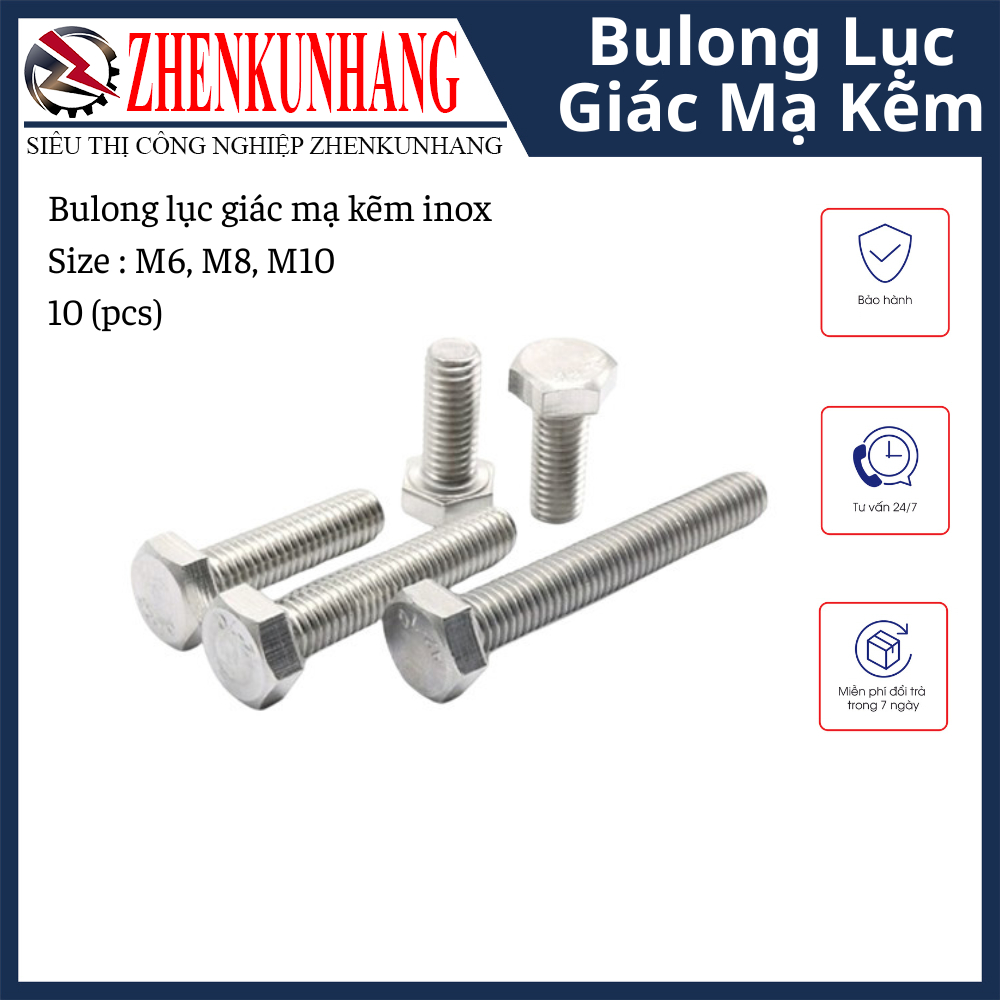 (10 cái ) Bulong mạ kẽm inox M6/M8/M10, Bulong lục giác | Shopee Việt Nam
