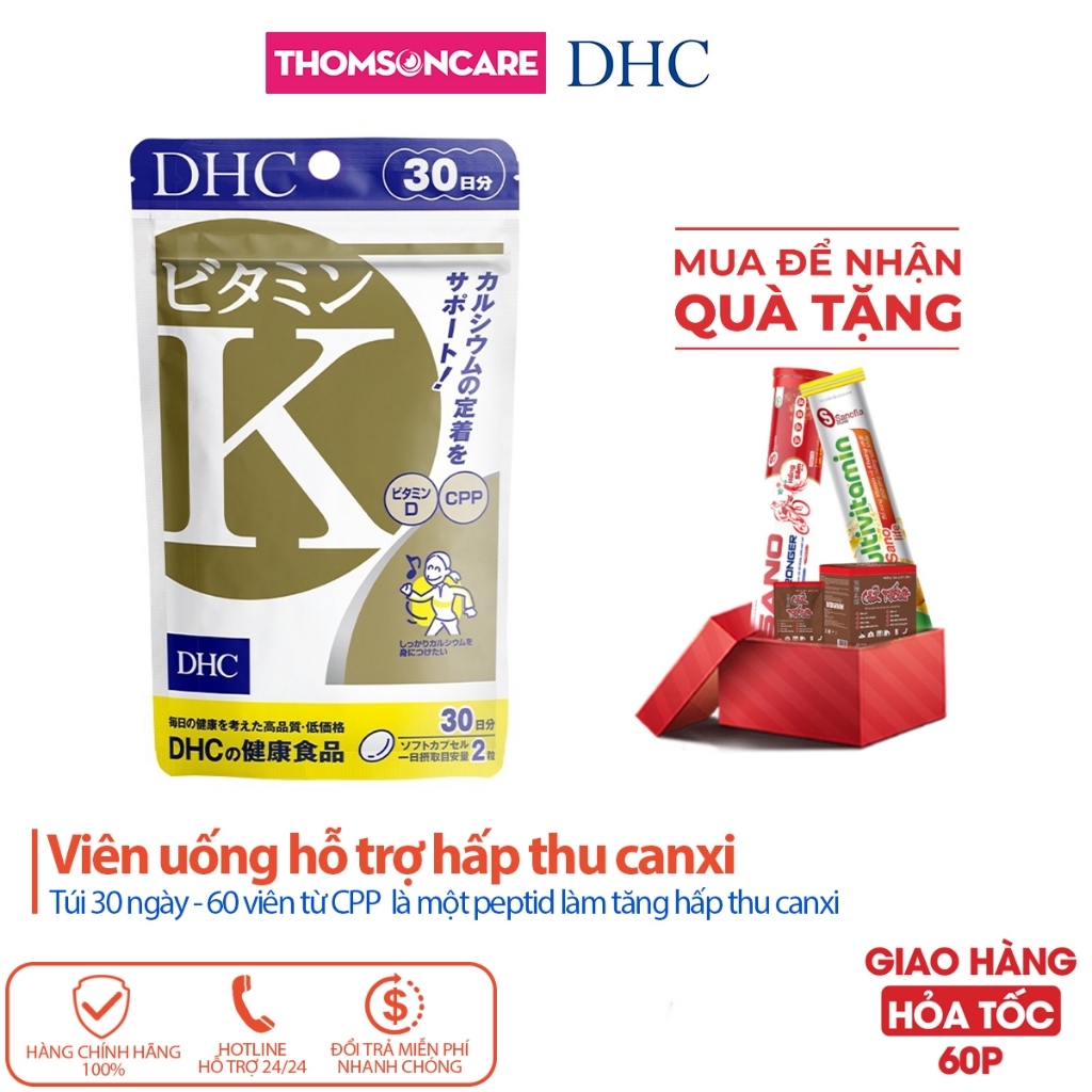 Viên uống vitamin K DHC hỗ trợ tăng hấp thụ canxi gói 60 viên (30 Ngày) - Từ CPP, vitamin K thêm ...