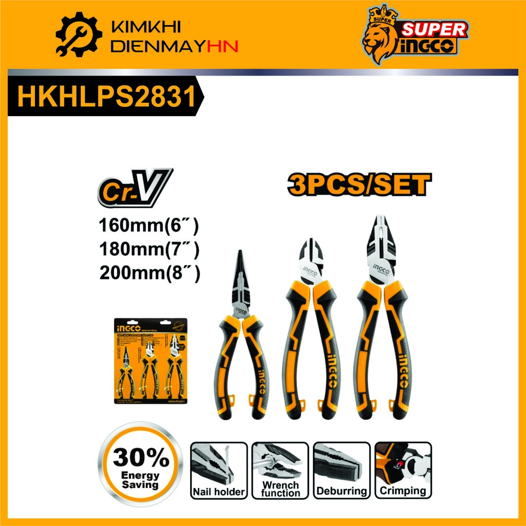Bộ 3 kìm cao cấp thép Crv INGCO HKHLPS2831. Bộ 3 kìm cách điện cao cấp ...