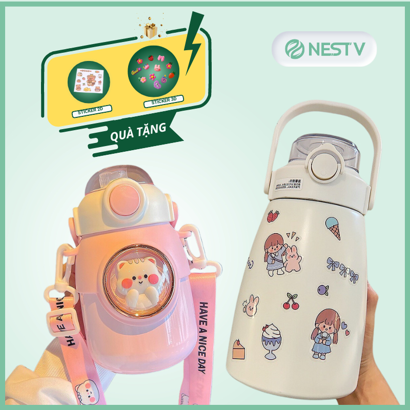 Bình giữ nhiệt sticker cho bé 1L và bình 650ml inox 304 tặng kèm ...