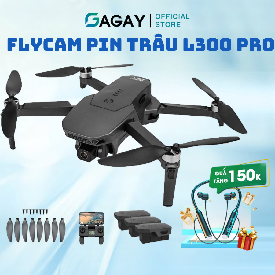 Flycam mini cao cấp L300 PRO, máy bay điều khiển từ xa có GPS, có gimbal chống rung, thời lượng ...