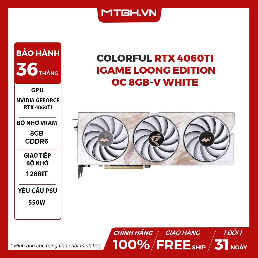 VGA Colorful RTX 4060 Ti iGame Loong Edition OC 8GB-V GDDR6 White ...