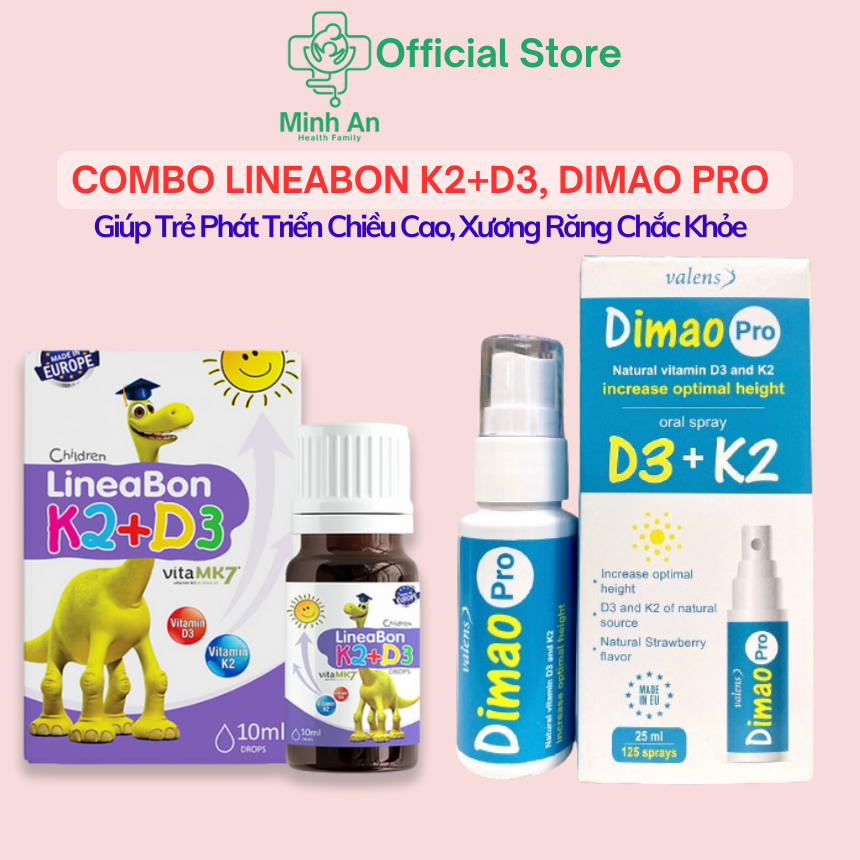 Combo Vitamin Lineabon K2D3 - Dimao Pro D3K2 dạng xịt, Giúp Trẻ Phát ...