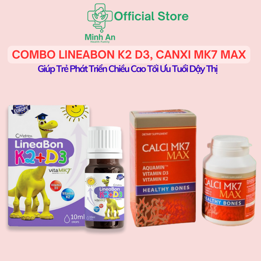 Combo Vitamin Lineabon K2D3 - Canxi Tảo Đỏ Calci MK7 Max, Giúp Trẻ Phát ...