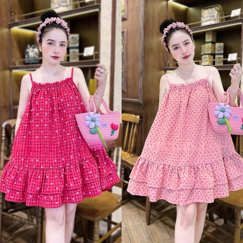 Váy 2s caro phối bèo đuôi cá dáng ngắn đầm babydoll freesize | Shopee Việt Nam