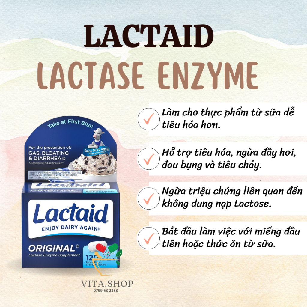 Lactaid Original Strength Không dung nạp Lactose với Enzyme Lactase tự ...