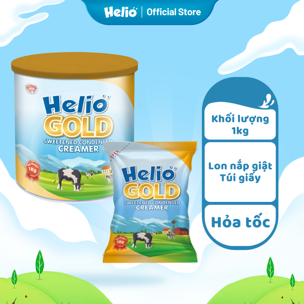 Sữa đặc có đường Helio Gold 1kg lon nắp giật và túi giấy kem sữa pha chế tiện lợi hạn sử dụng 12 ...