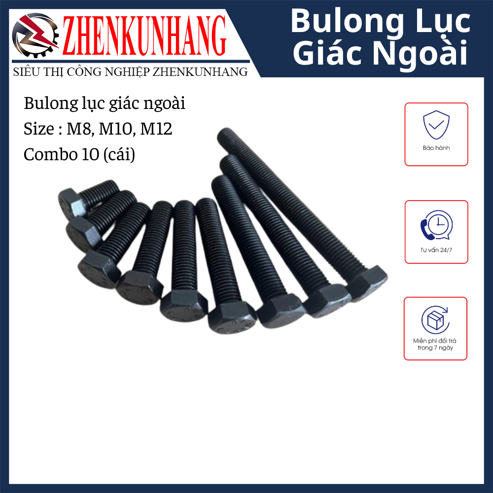 (10 cái) Bulong M8/M10/M12 lục giác ngoài thép đen đủ size từ 30mm ...