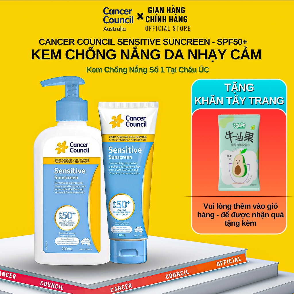 Kem Chống Nắng Dành Cho Da Nhạy Cảm Cancer Council Sensitive SPF 50 ...