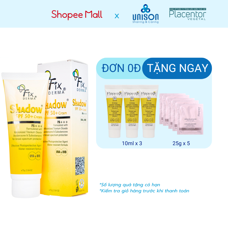 Kem Chống Nắng Fixderma Shadow SPF 50+ Cream 75g Unison | Shopee Việt Nam