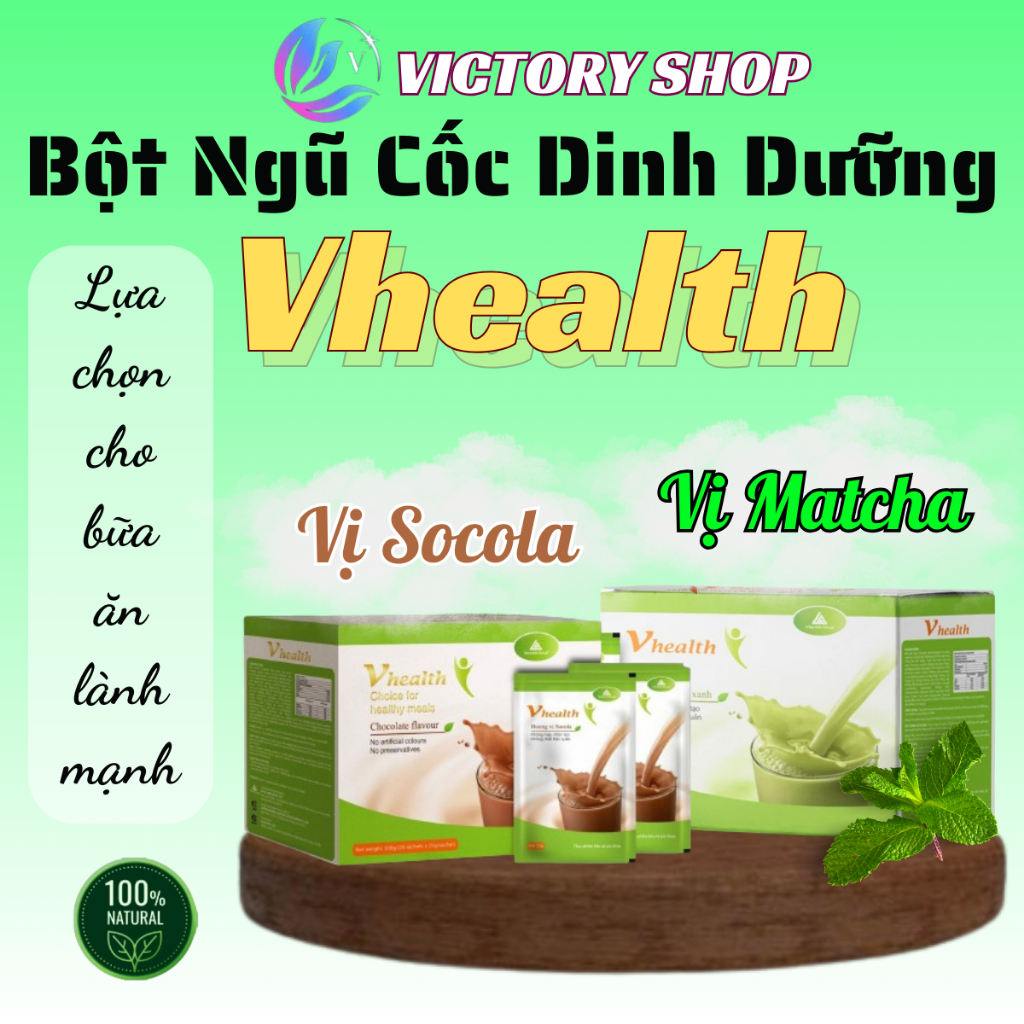 Ngũ cốc Vhealth vị socola và matcha bổ sung chất dinh dưỡng 20 gói/hộp ...