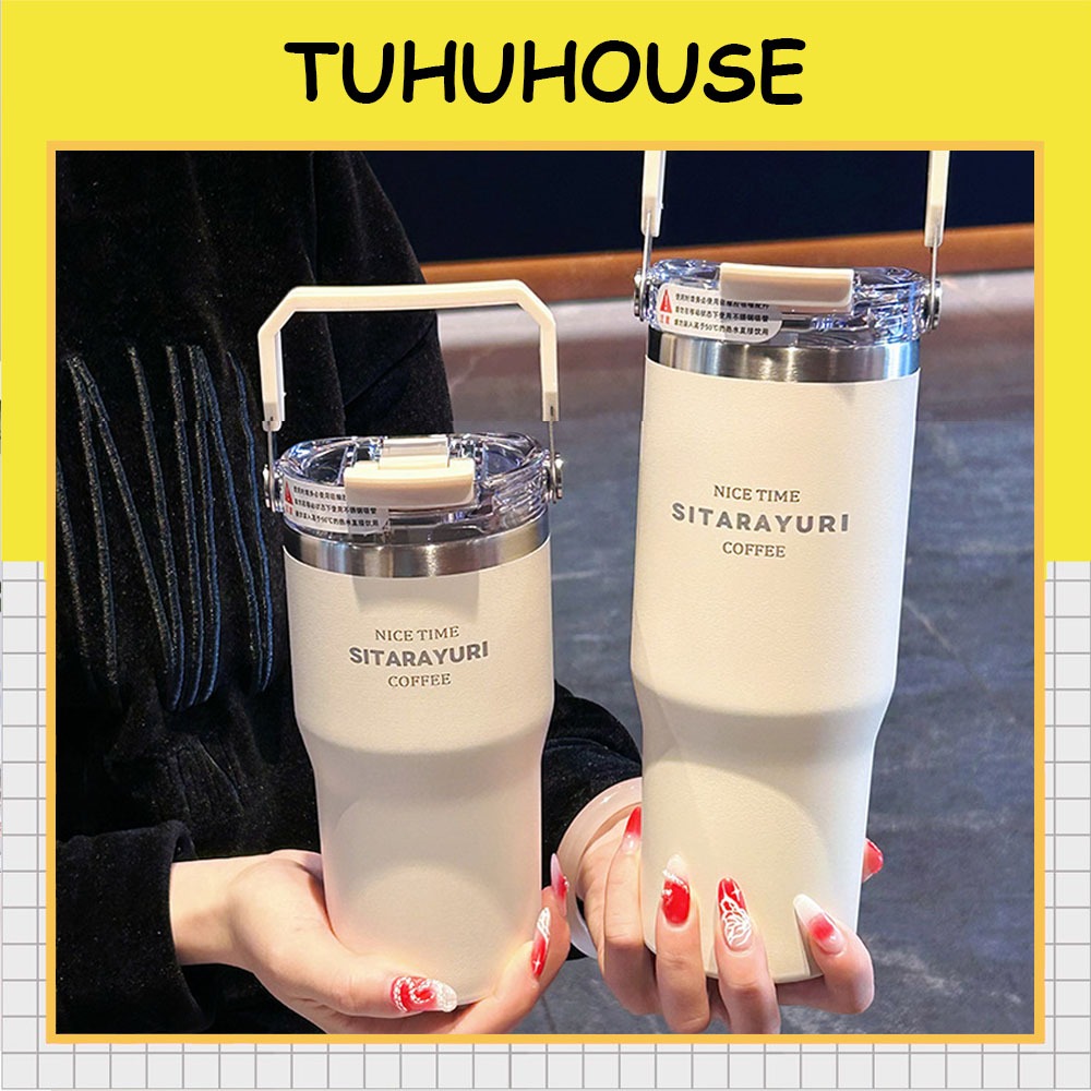 Ly giữ nhiệt khắc tên SITARAYURI 600/900ml, bình uống nước inox 304 giữ nhiệt nóng lạnh có quai ...