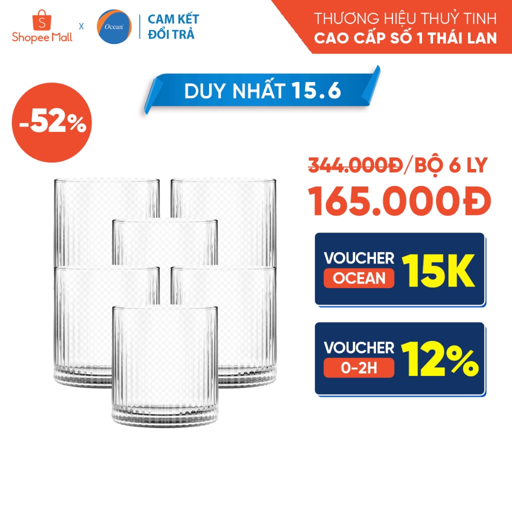 [SẢN PHẨM MỚI] [Cam Kết Đổi Trả Nếu Vỡ] Bộ 6 ly thủy tinh Ocean Pulse Double Rock 355ml - Chính ...