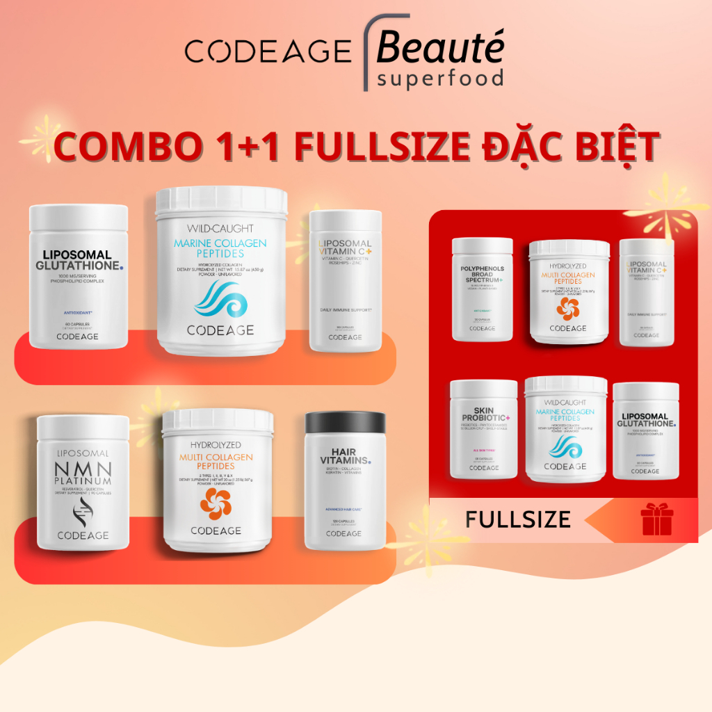 [MUA 1+1] Dưỡng Trắng Da bột Collagen Codeage, Glutathione Codeage ...