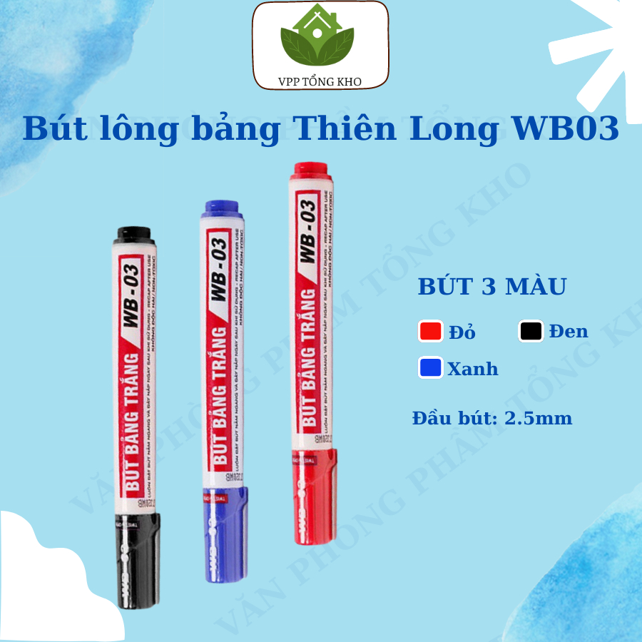 Bút lông bảng Thiên Long WB03 (xanh/đỏ/đen), 1 hộp/10 cây | Shopee Việt Nam