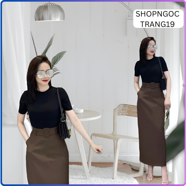Chân Váy Suông Dài 90cm Phối Đai_2 Lớp, Chất Liệu Vitex, Chân Váy Công ...