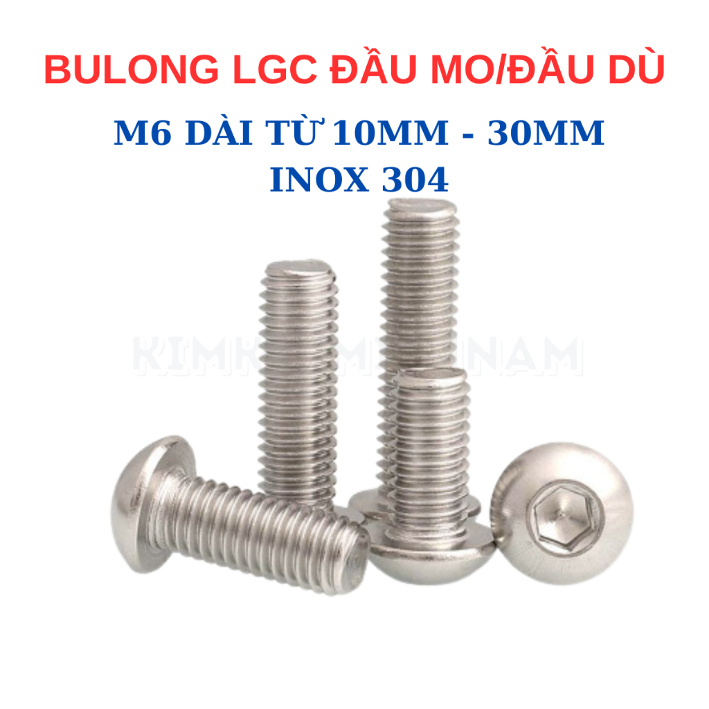 Bulong Ốc lục giác INOX 304 Size M6 - Đầu dù tròn (Đầu Mo). Bulong lục ...