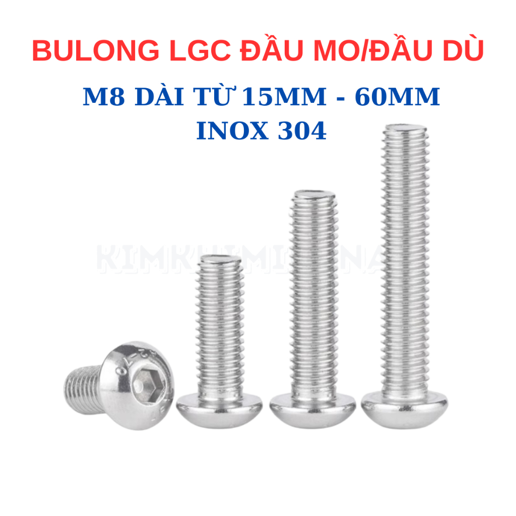 Bulong Ốc lục giác INOX 304 Size M8 - Đầu dù tròn (Đầu Mo). Bulong lục giác đầu dù/mo/cầu/mũ/nấm ...