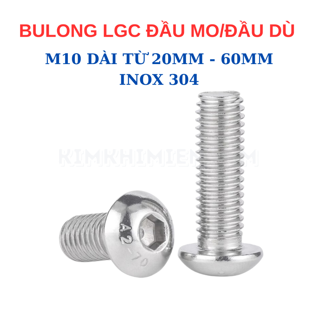 Bulong Ốc lục giác INOX 304 Size M10 - Đầu dù tròn (Đầu Mo). Bulong lục ...