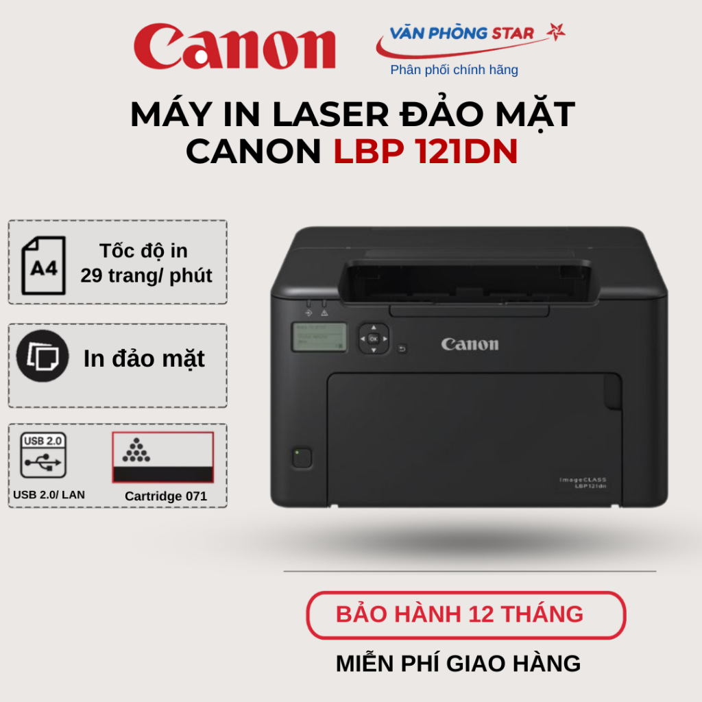 Máy in laser Canon LBP121DN. Máy in đơn năng, đảo mặt tự động.Mới 100% bảo hành chính hãng 12 ...