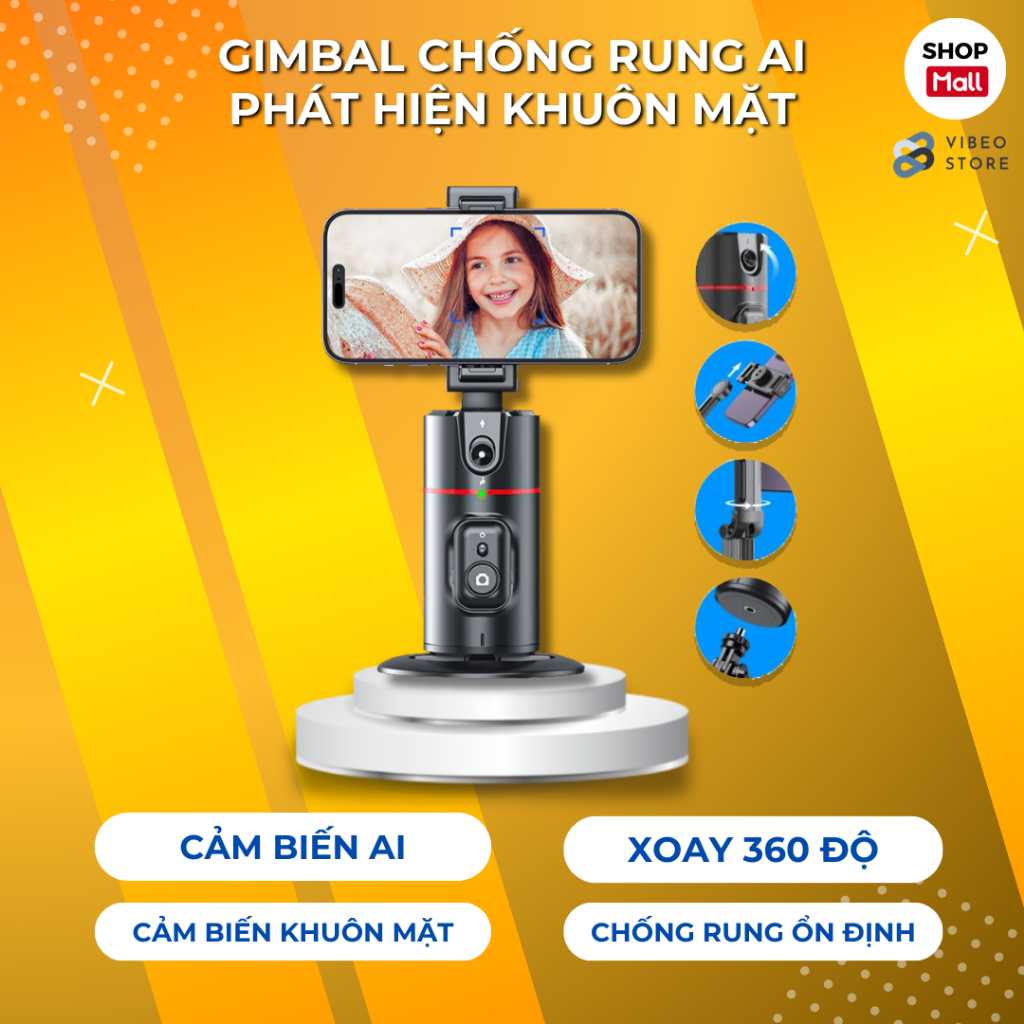 Gimbal điện thoại xoay 360 độ AI, Gymbal chống rung P02 theo dõi cảm ...