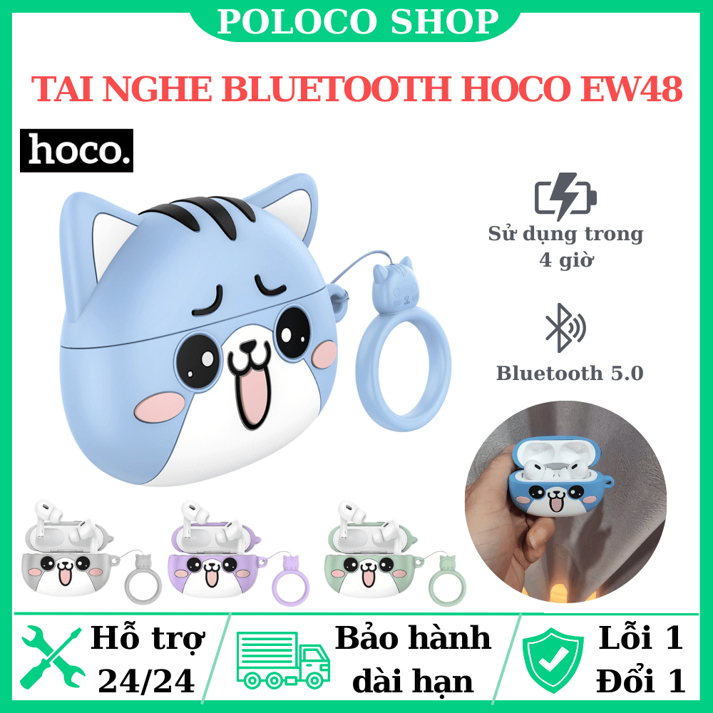 Tai Nghe Nhét Tai Bluetooth Hoco EW48 Kèm Ốp Siêu Cute - Có Mic Đàm Thoại - Nghe Nhạc 4h - Bảo ...