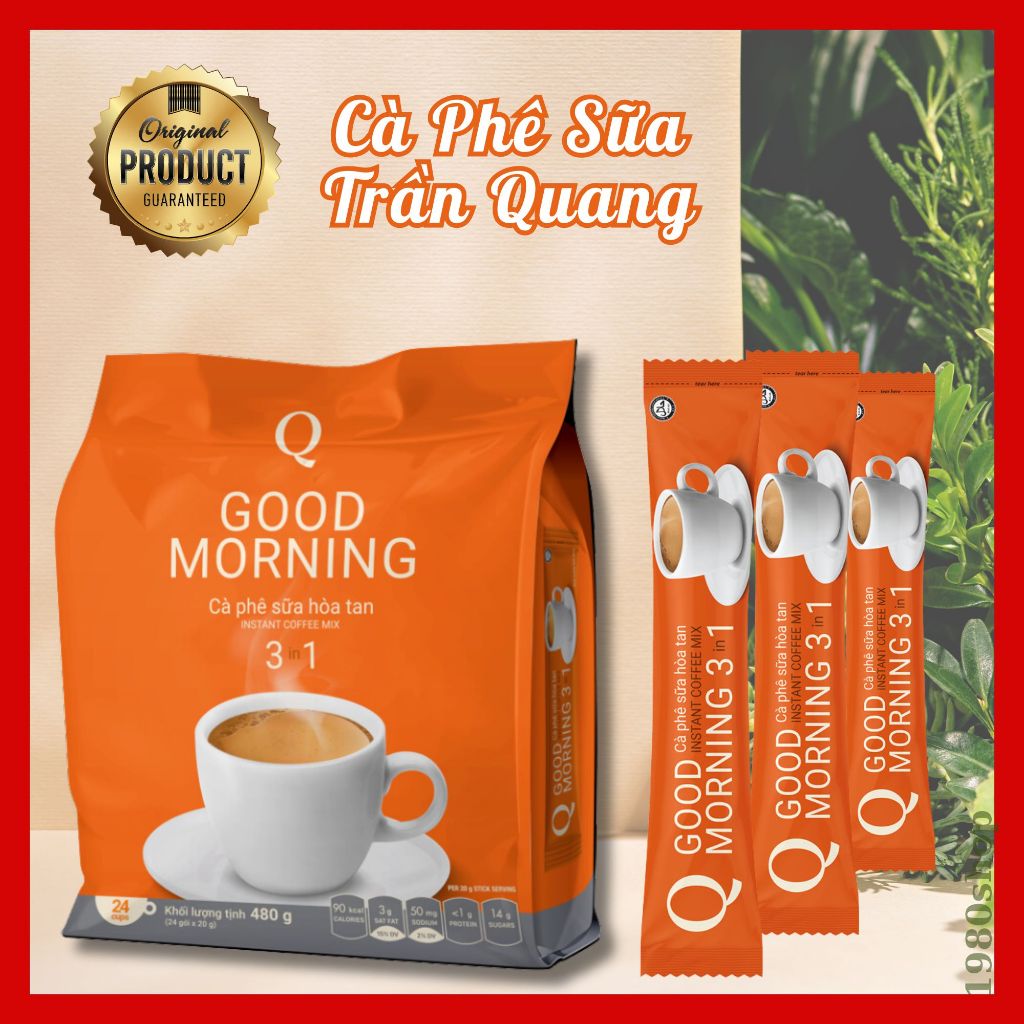 Cà phê sữa Good Morning Trần Quang 480g cafe mix 3 in 1 (bịch 24 gói ...