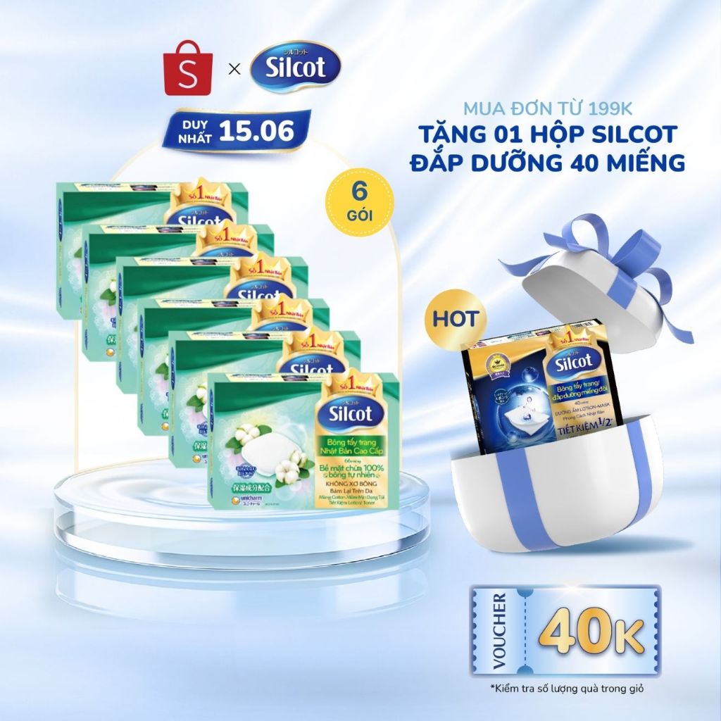 Bộ 6 hộp Bông trang điểm (bông tẩy trang) cao cấp Silcot Premium 66 ...