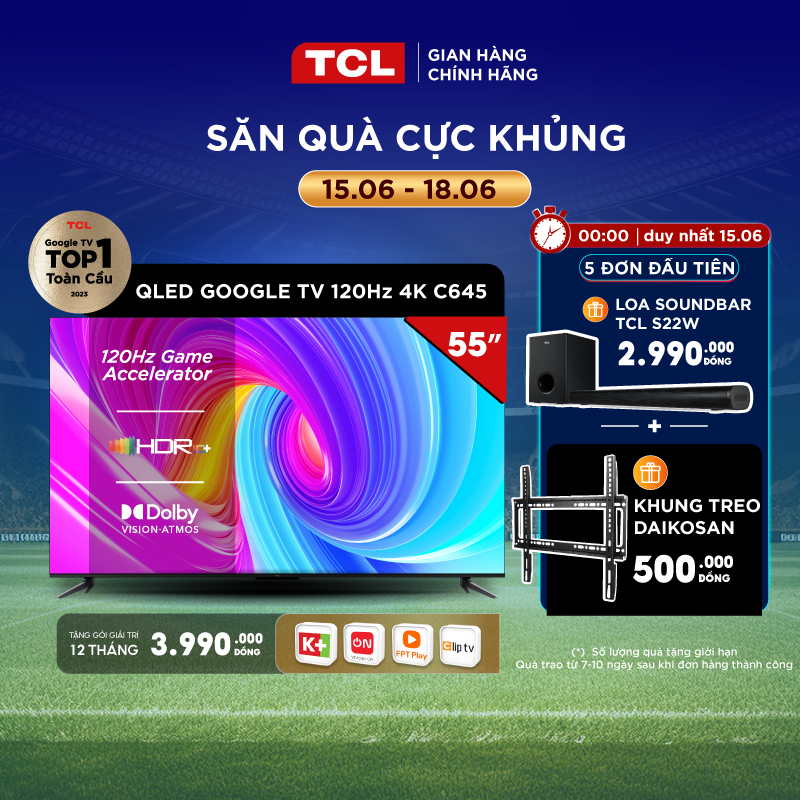 Google Tivi TCL QLED 4K 55 inch 55C645 - Miễn phí lắp đặt | Shopee Việt Nam