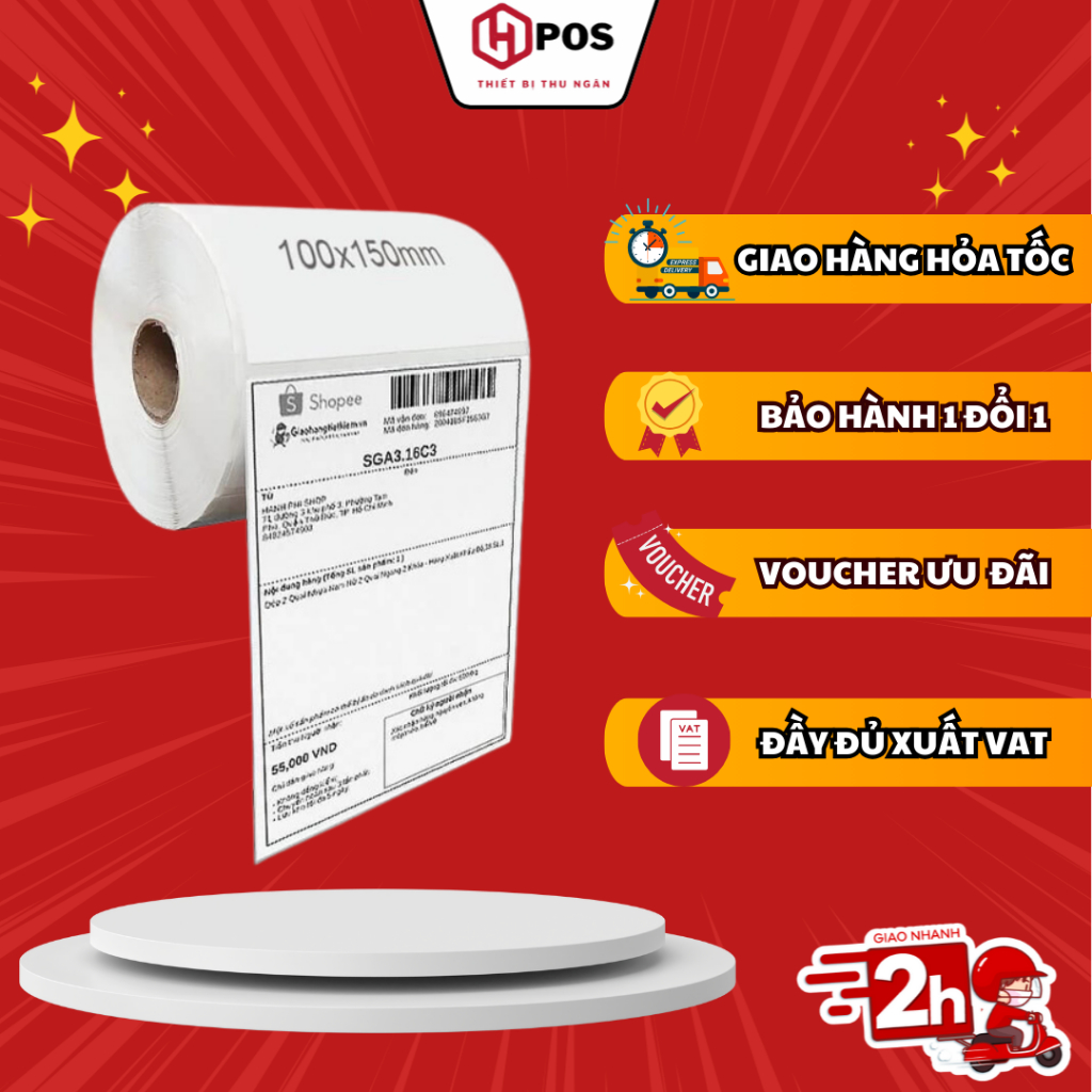 Giấy in nhiệt đơn hàng mã vận đơn, decal bóc dán A6 (100x150 mm ...