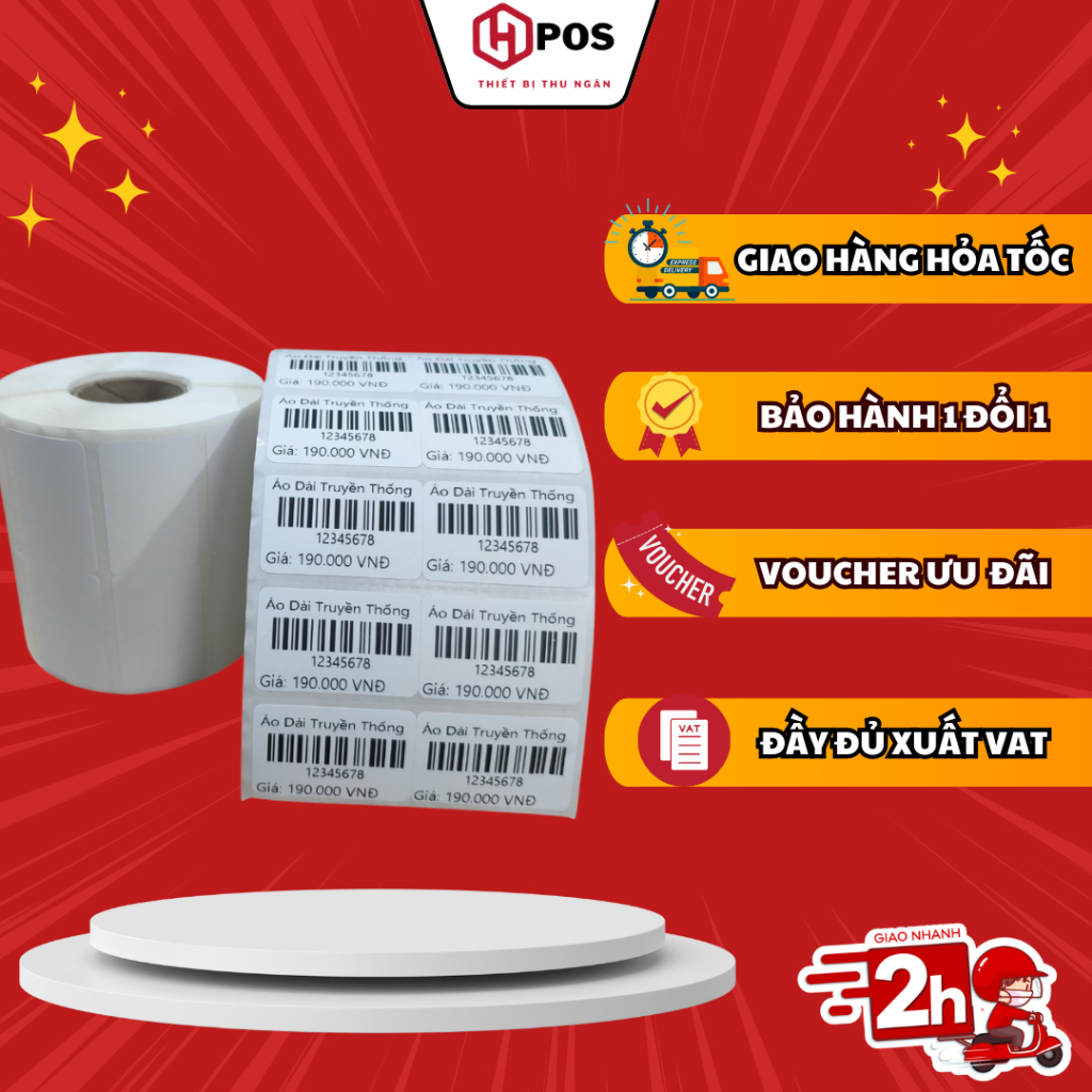 Giấy in tem giá, decal nhiệt in mã vạch 2 tem/hàng khổ 72x22, 35x22 ...