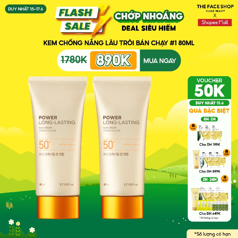 [DUY NHẤT 16.6][VOUCHER 50K]Combo 2 Kem Chống Nắng Lâu Trôi THE FACE SHOP Natural Sun Eco Power ...