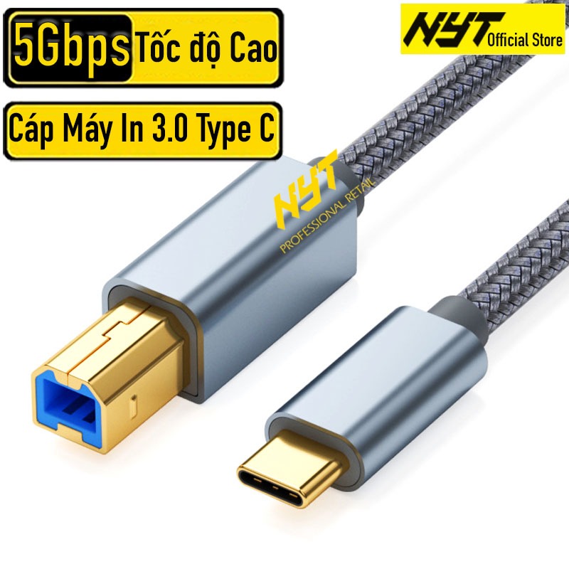 Cáp Máy In Type C Sang USB B 3.0 NYT N69 Tốc Độ Cao 5Gbps Bện Dù Đầu Hợp Kim Nhôm Mạ Vàng 24K ...